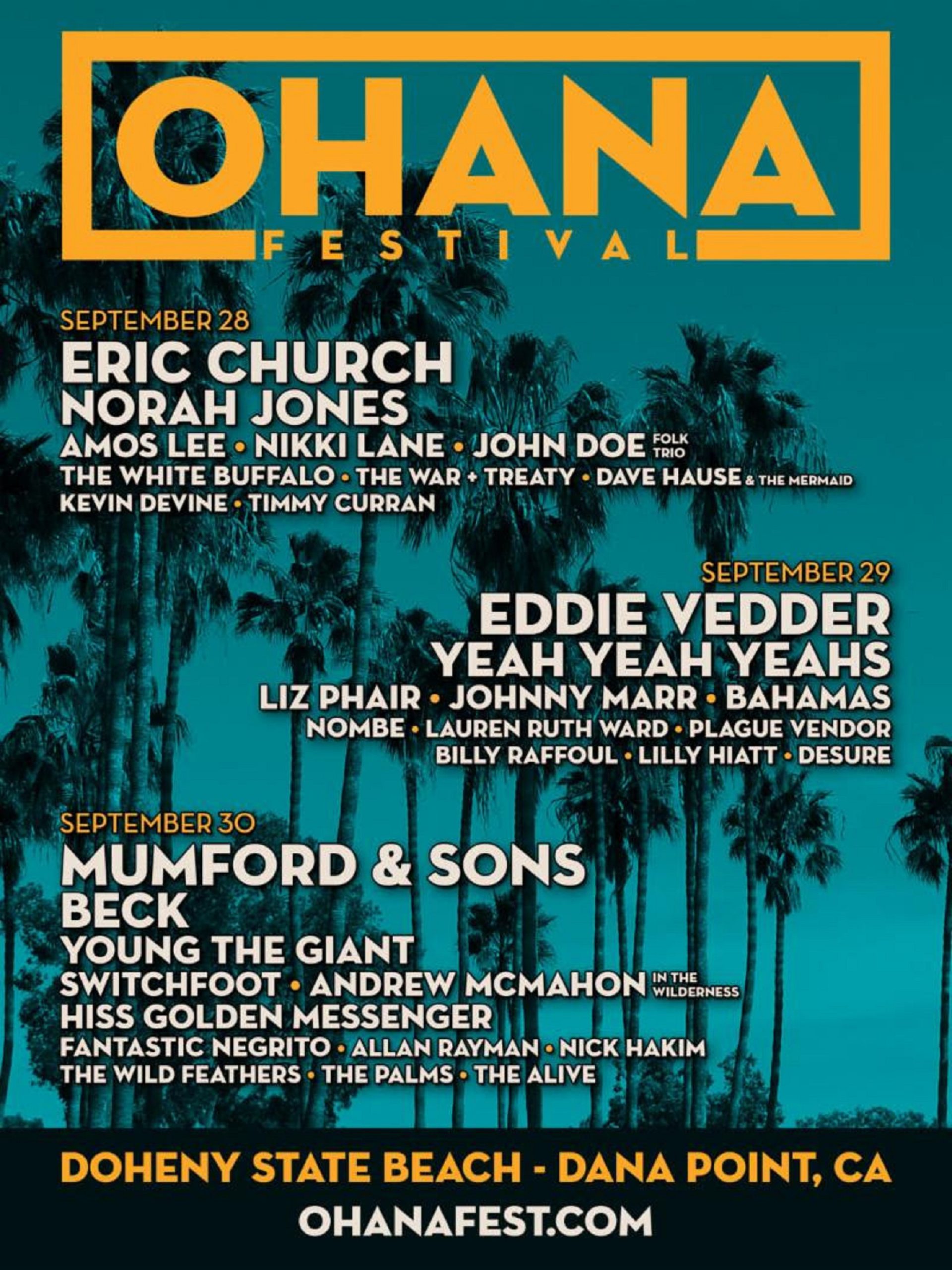 OHANA FESTIVAL 2018 Line-Up Includes Eric Church, Eddie Vedder, Mumford ...